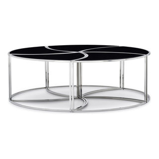 Spira Coffee Table Opaque Black Tempered Glass Top Polished Stainless ...