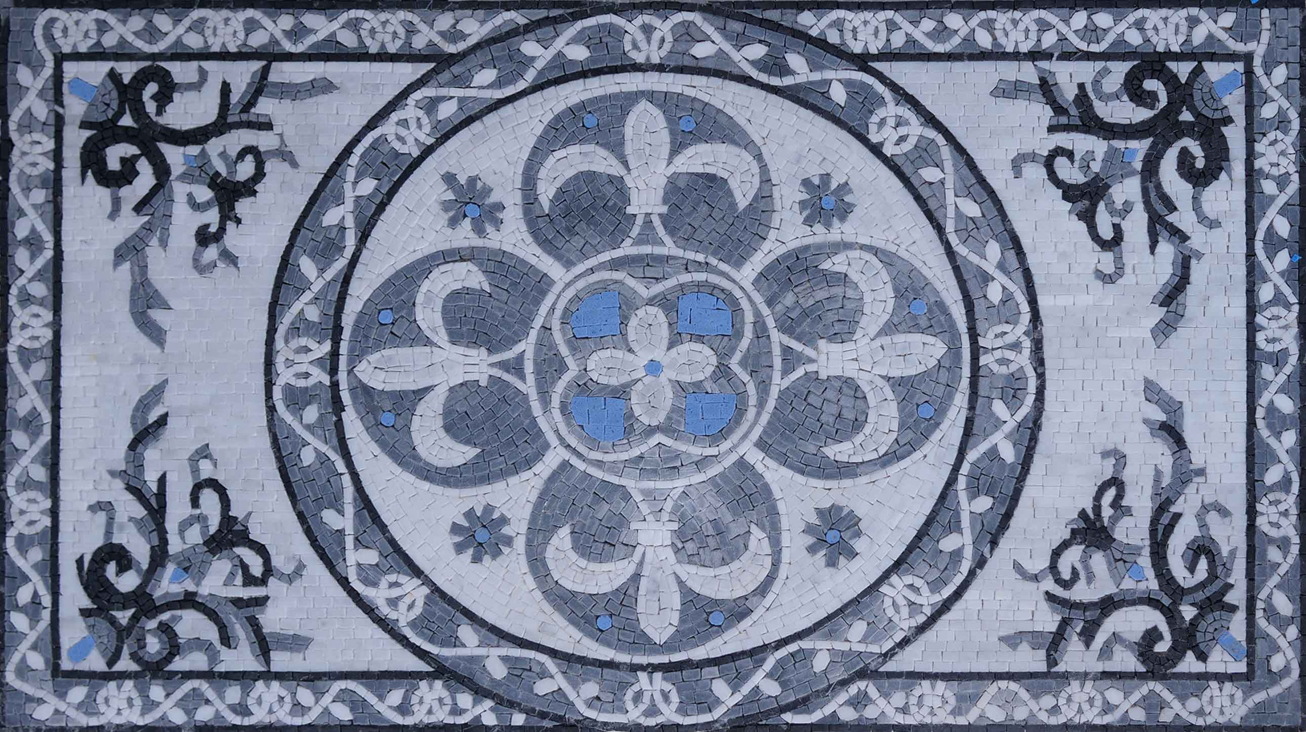 Rectangular Mosaic Rug - Floral Design, 71" x 39" - Traditional - Tile ...