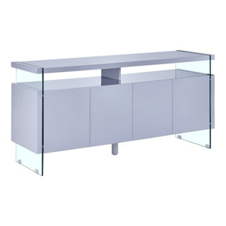 Glossy Light Gray 4 Door Server with Internal Storage and Glass Legs ...
