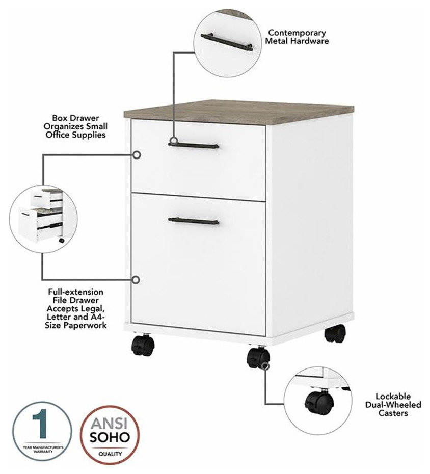 Pemberly Row 2 Drawer Mobile File Cabinet in White and Gray ...