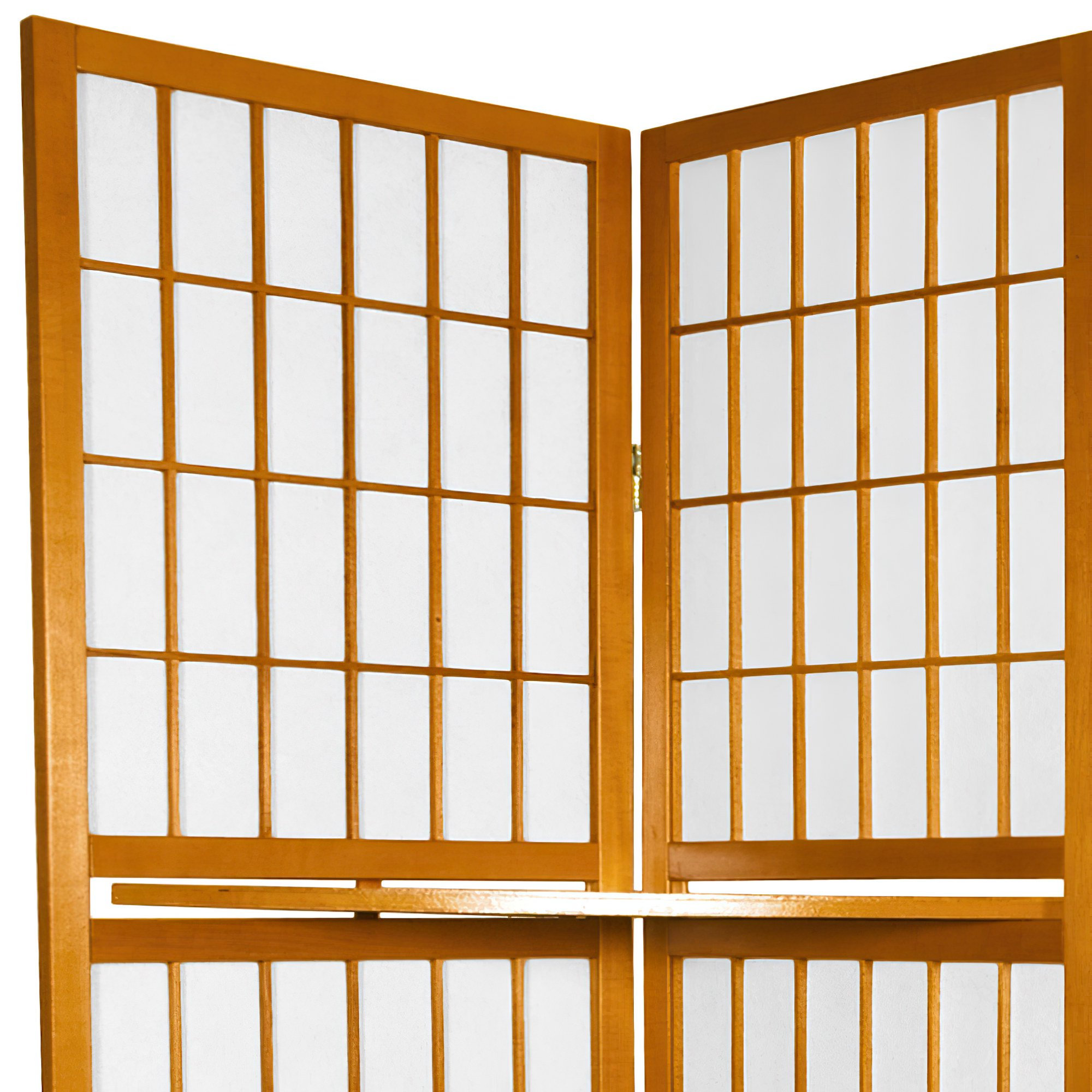 Tall Room Divider, Rice Paper Panels With Window Pane Pattern & Shelves ...