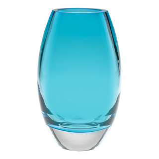 HomeRoots 9" Mouth Blown Crystal European Made Aqua Blue Vase ...
