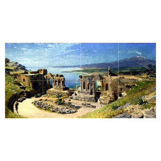 Tile Mural Landscape the Amphitheater at Backsplash, Four Inch Marble ...