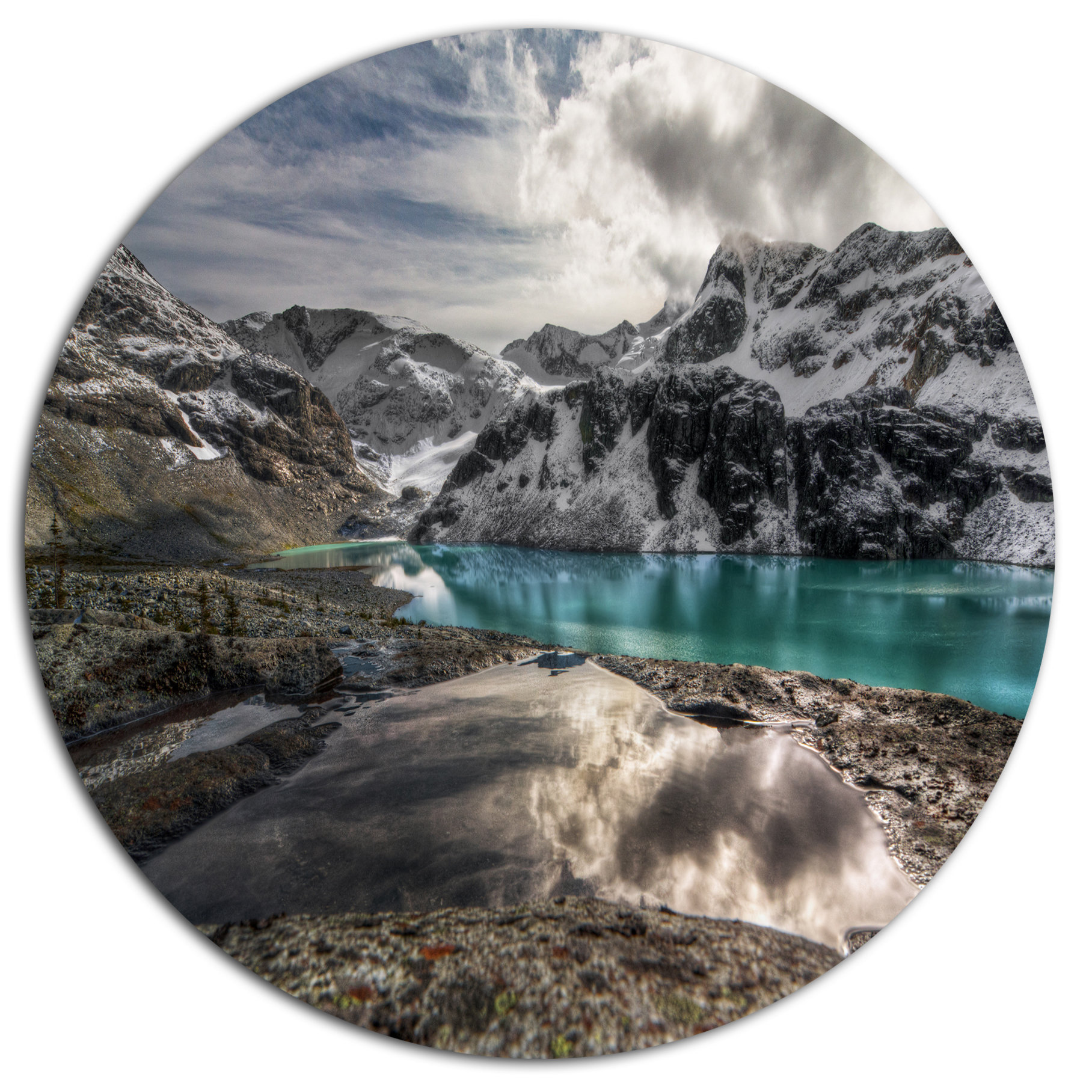 Mountain Creek Under Cloudy Sky, Landscape Art Disc Metal Wall Art ...