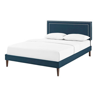 Modern Contemporary Urban Living Design Platform Bed Frame, Fabric ...