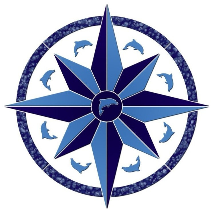 Compass/Medallion 3 Ceramic Swimming Pool Mosaic, 60"x60" - Beach Style ...