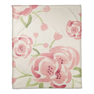 Large Watercolor Roses 50x60 Throw Blanket, 50x60 - Contemporary ...
