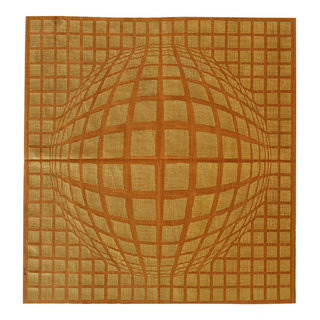 Handwoven Wool Beige Contemporary Modern Modern Flat Weave Rug, 6'x6 ...