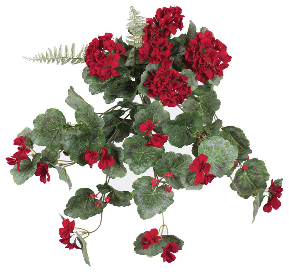 22" Geranium Hanging Bush-Red - Traditional - Artificial Flower ...