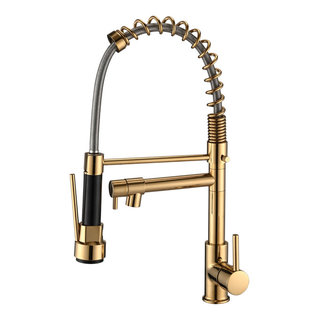 Double Handle Deck Mounted Spring Neck Pull Down Kitchen Faucet with ...