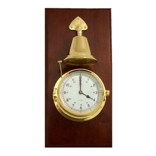 Lacquered Brass Porthole Quartz Striking Bell Clock, Mahogany ...