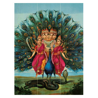 Tile Mural Murugan peacock serpent Kitchen Backsplash, 6" Ceramic Matte ...