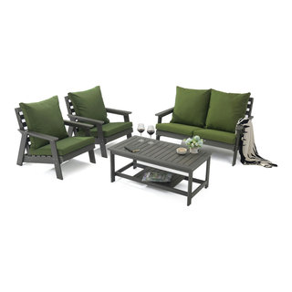 Leisuremod Alpine Poly Lumber 4-Piece Patio Conversation Set- Dark ...