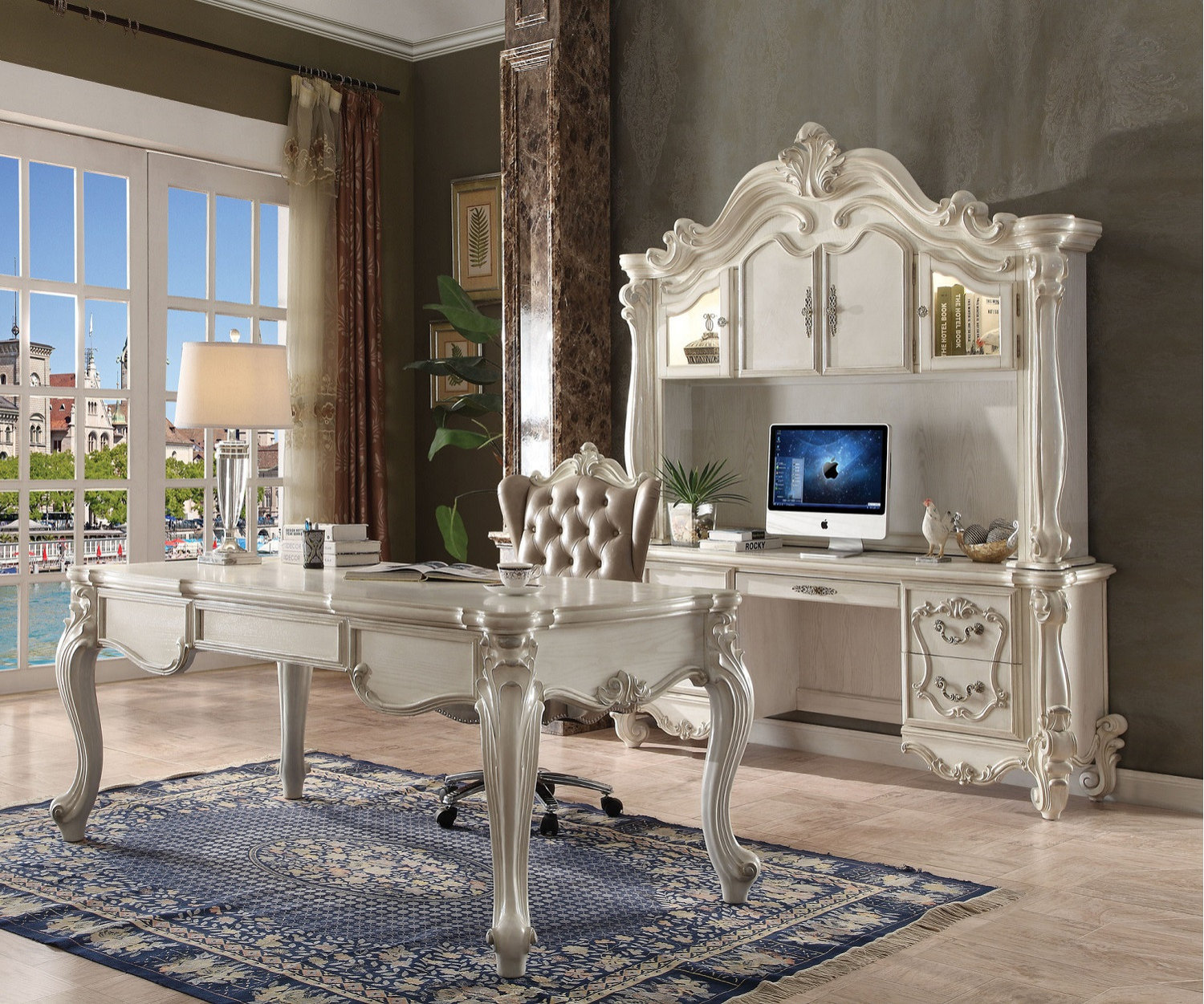 Acme Versailles Computer Desk w/ Hutch in Bone White - Victorian ...