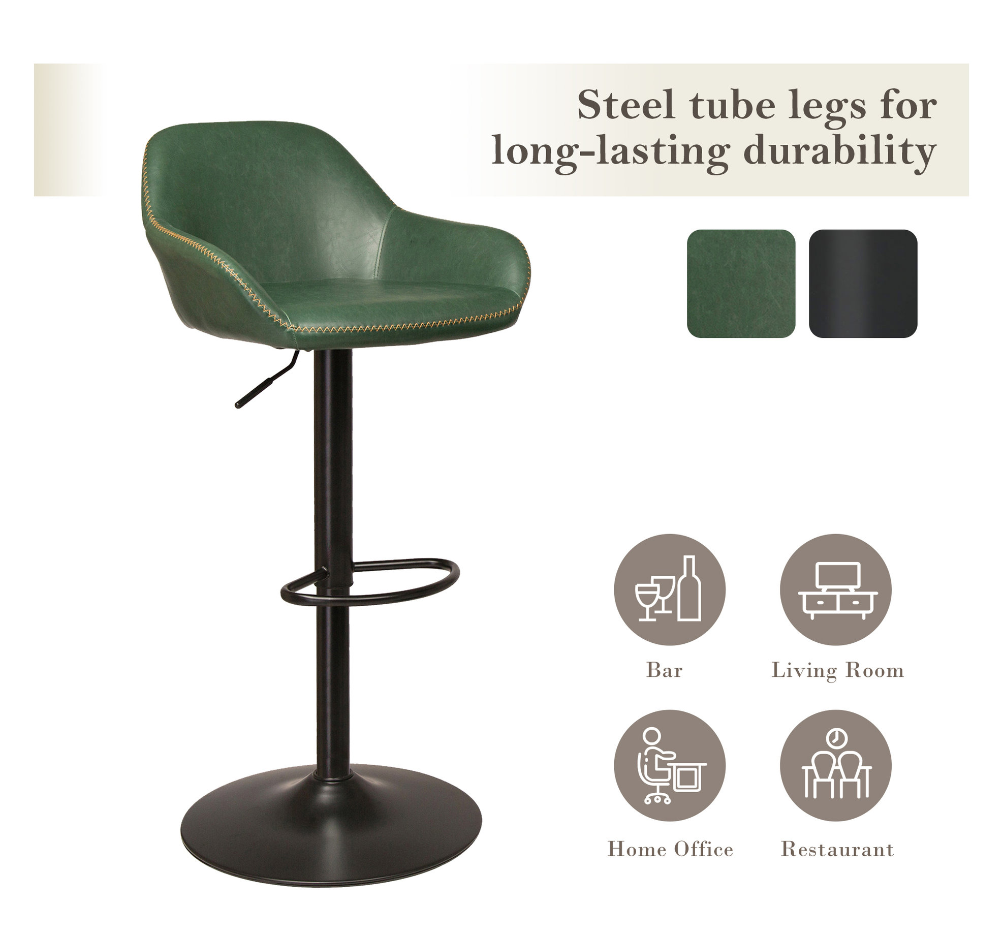 Hunter Green Vintage Leatherette Bar Stool, Set of 2 - Transitional ...