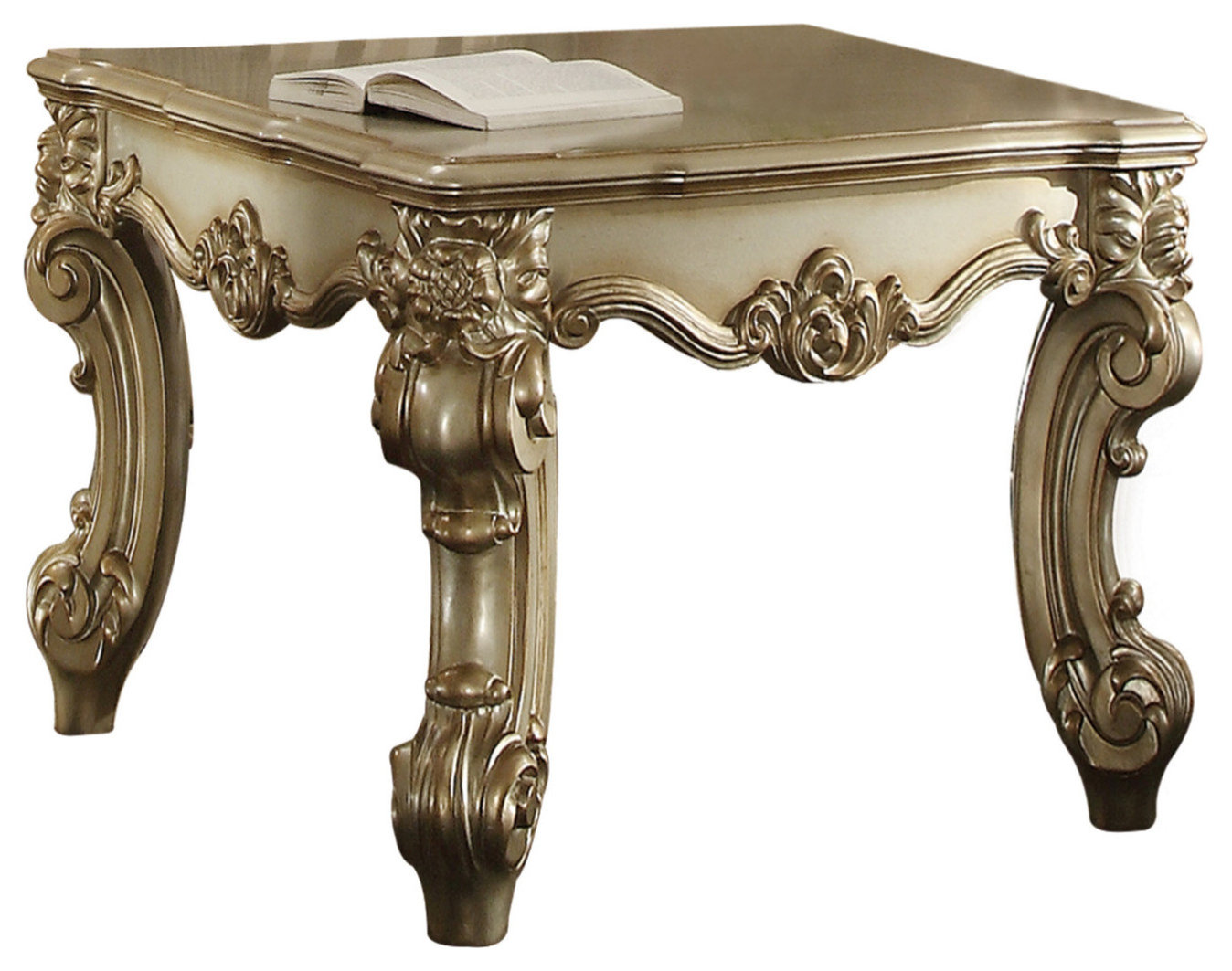Benzara BM177678 Scrolled Legs/Carving Details Wooden End Table, Gold ...
