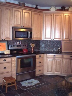 Granite Ideas for Medium Stained Maple Cabinets