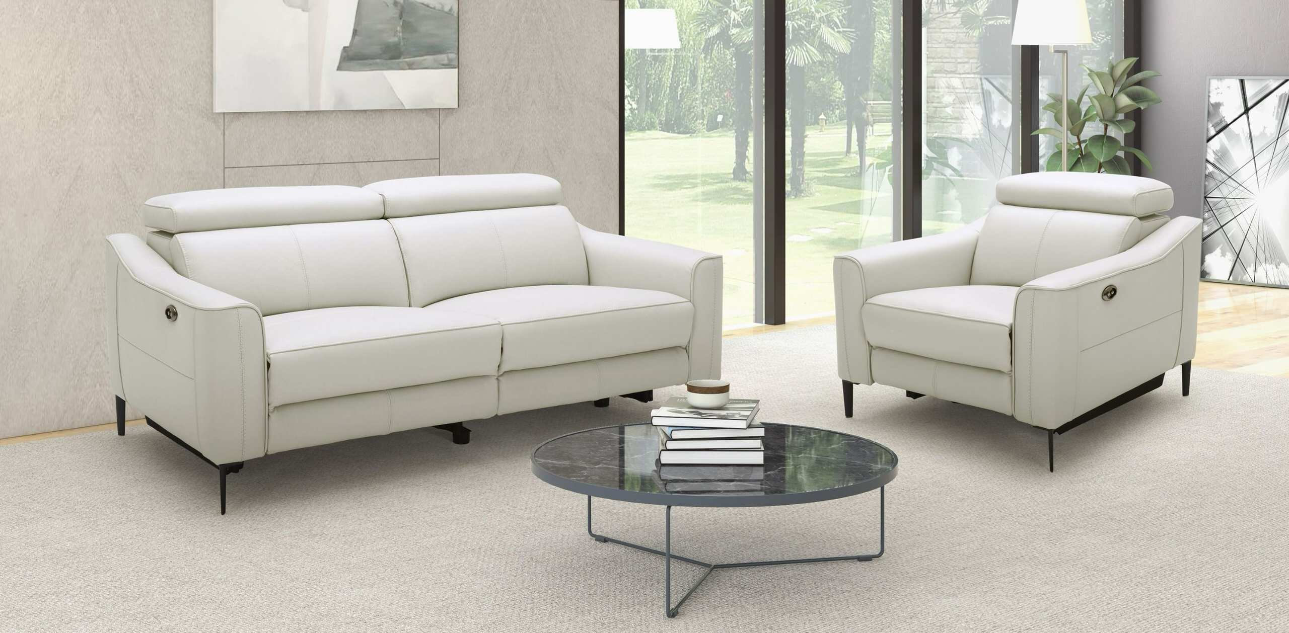Divani Casa Eden Modern White Leather Sofa With 2 Recliners ...