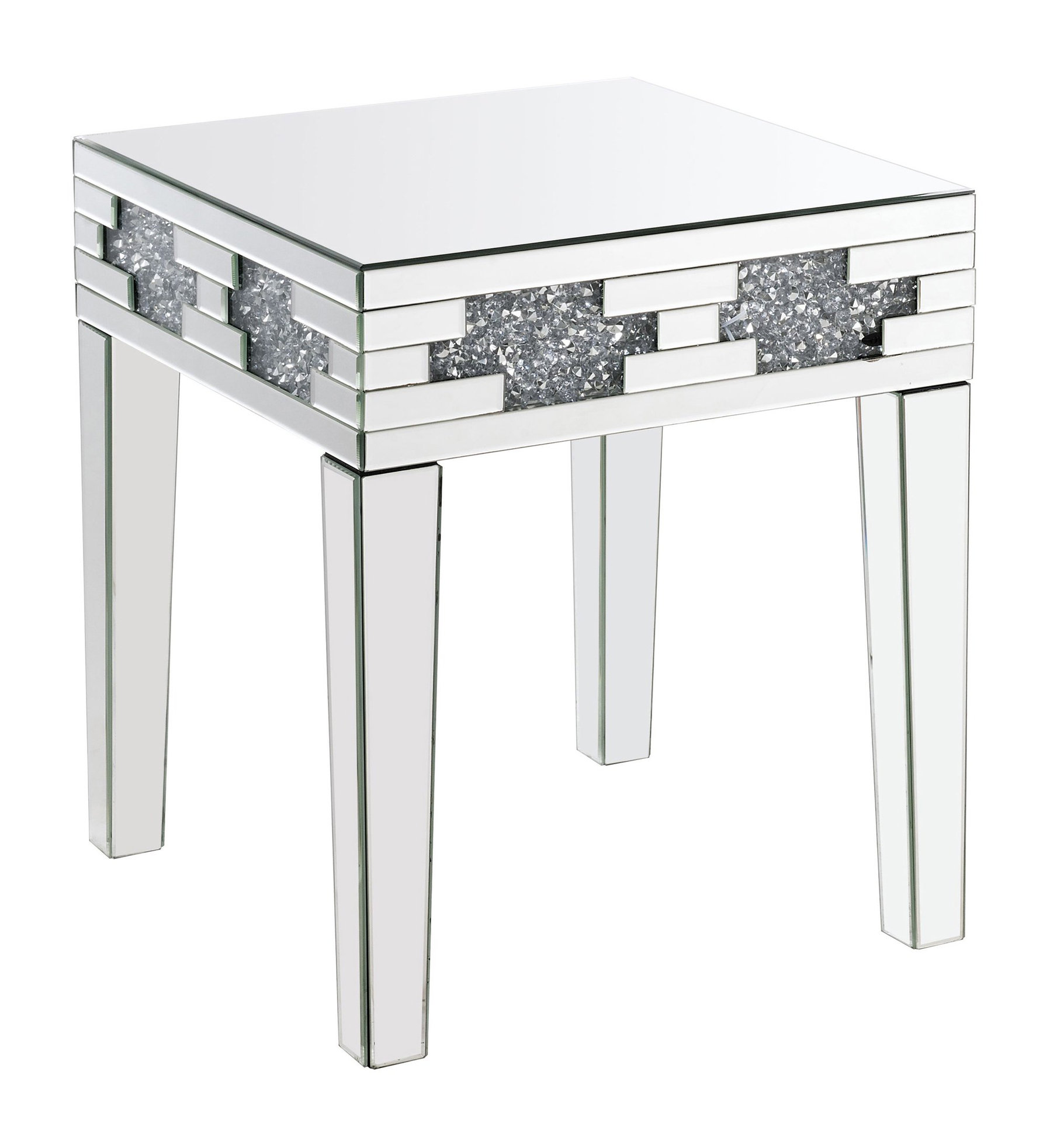 Glam Mirrored End Table With Faux Crystal Inlay and Reflective Accents ...