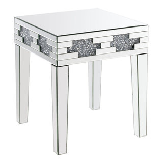 Glam Mirrored End Table With Faux Crystal Inlay and Reflective Accents ...