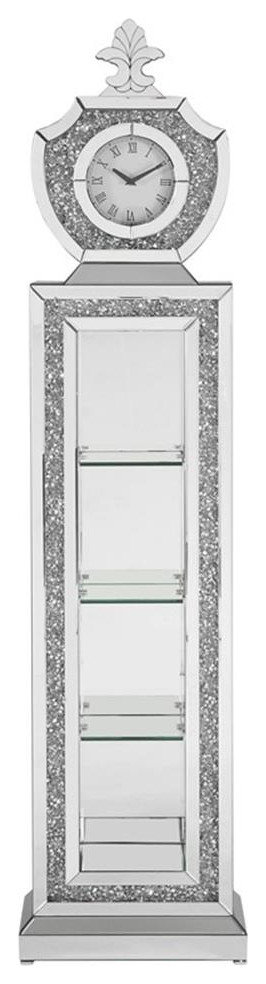 ACME Noralie Wood Frame Grandfather Clock with LED in Mirrored and Faux ...
