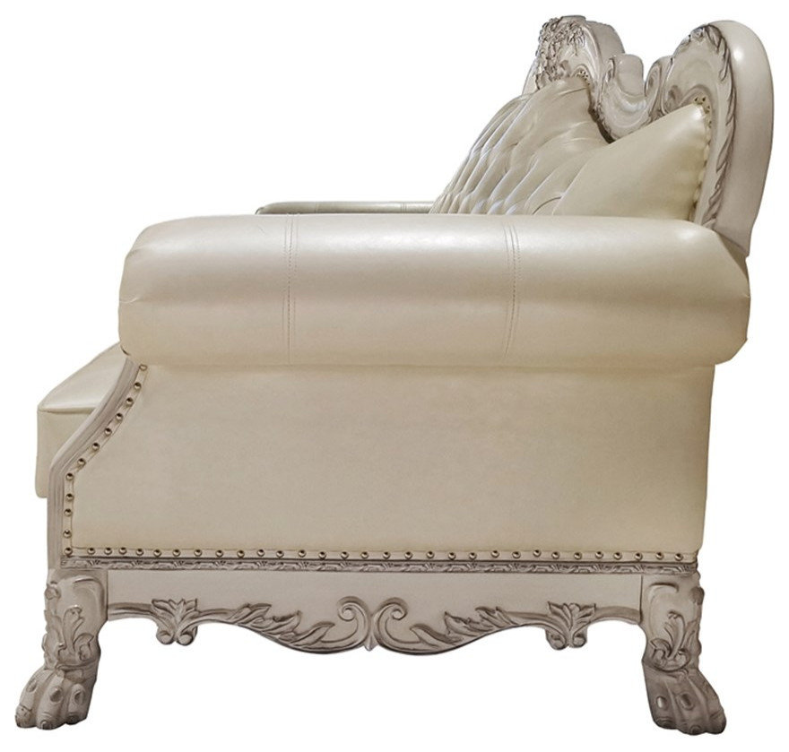 ACME Furniture Dresden Upholstered Faux Leather Sofa with 4 Pillows in ...