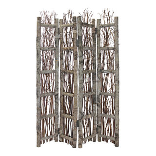 Earthy Birch and Twig Four Panel Room Divider Screen - Rustic - Screens ...