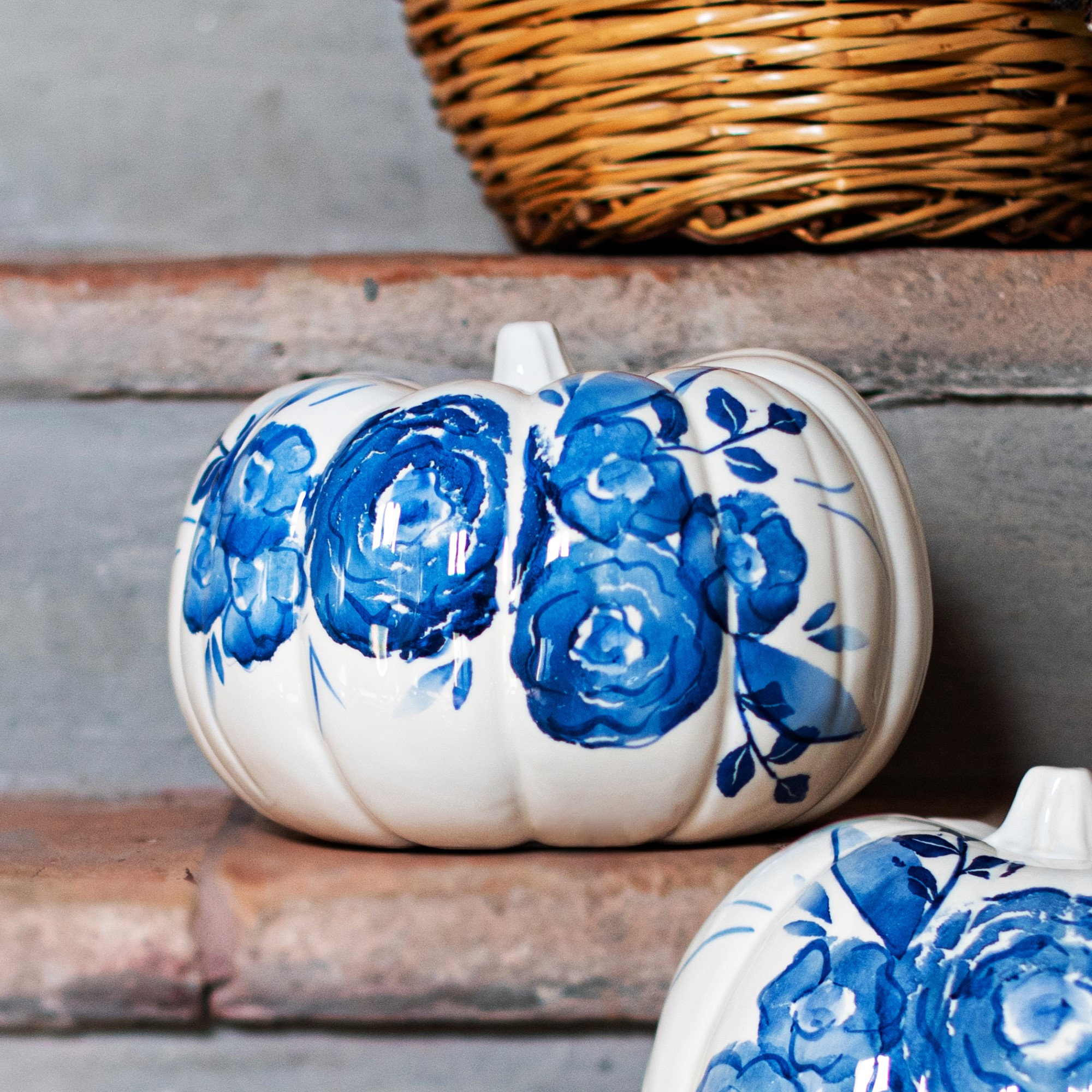 Blue Camellia Medium Figural Pumpkin - Traditional - Decorative Objects ...