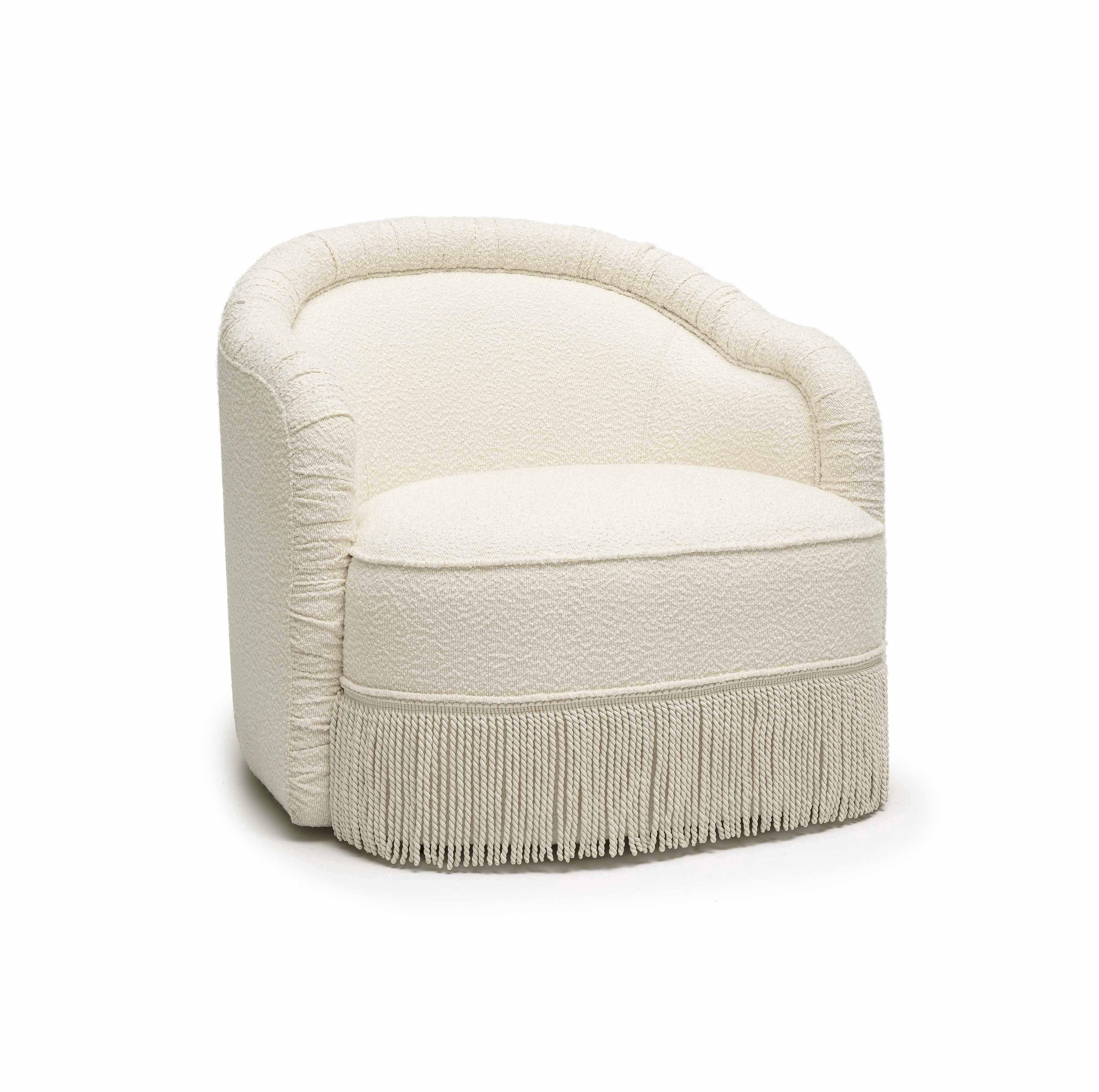 Pamela Cream Boucle Tassel Lounge Chair Cream - Traditional - Armchairs ...