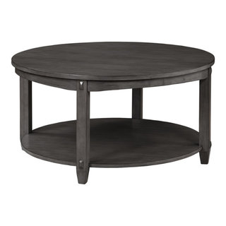Lane Round Coffee Table with Lower Shelf in Slate Gray Wood Finish ...