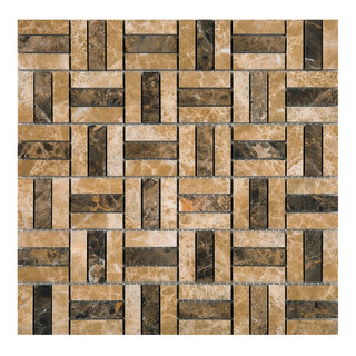 11.75"x11.75" Maze Stone Mosaic Tile Sheet, Crema Marfil and Dark ...