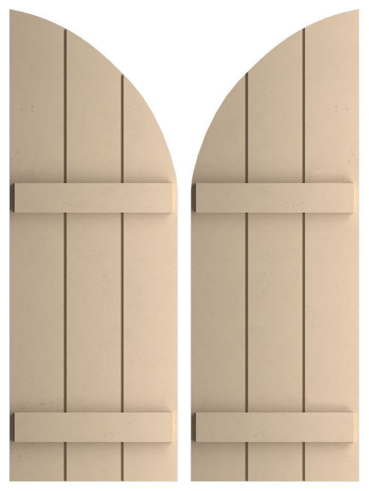 11"Wx24"H Hand Hewn Joined BnB Elliptical Top Faux Wood Shutters, 16 1/ ...