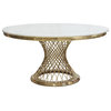 60" Round White Genuine Marble Top Dining Table and Gold Spiral Spoked ...