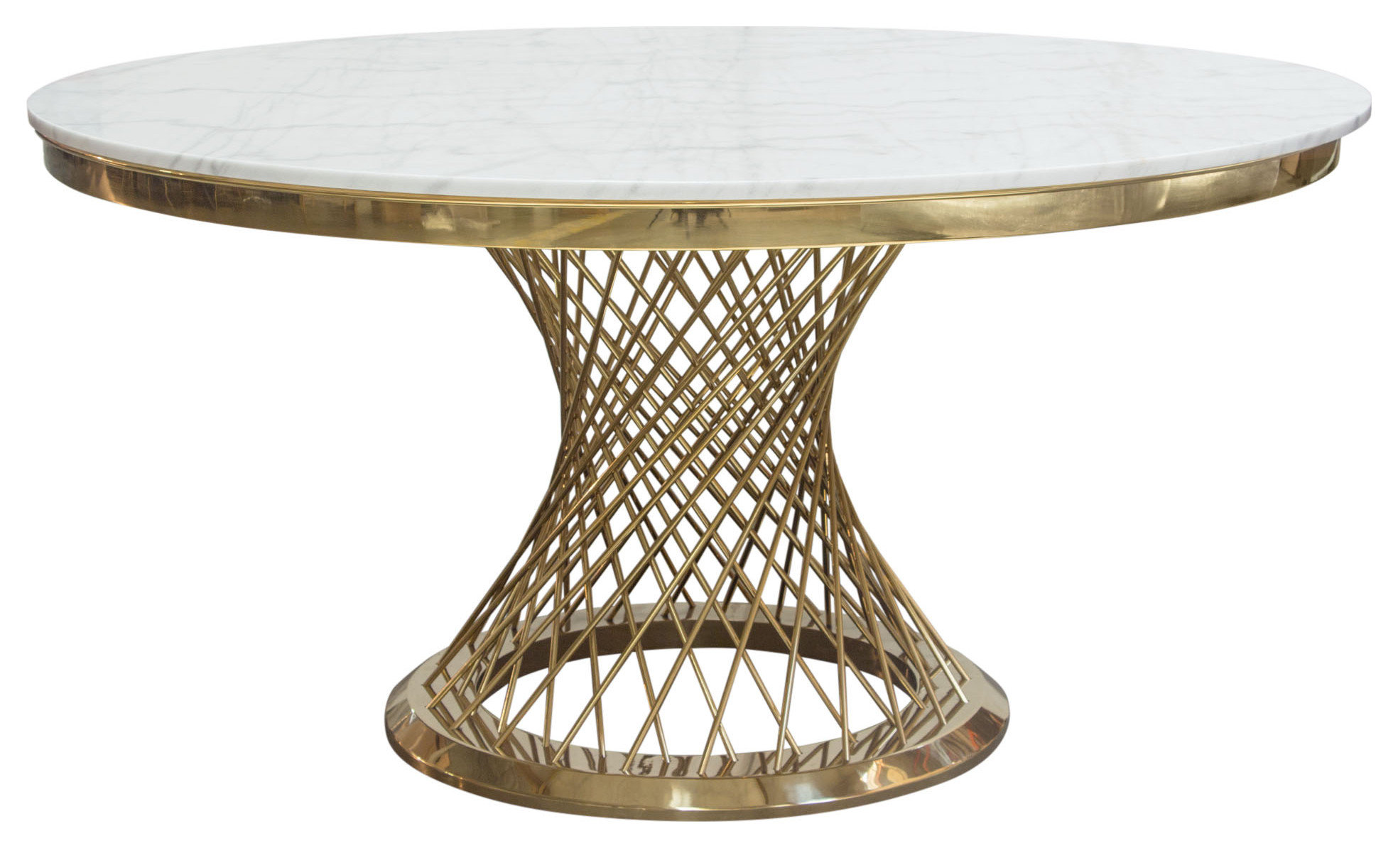 60" Round White Genuine Marble Top Dining Table and Gold Spiral Spoked ...