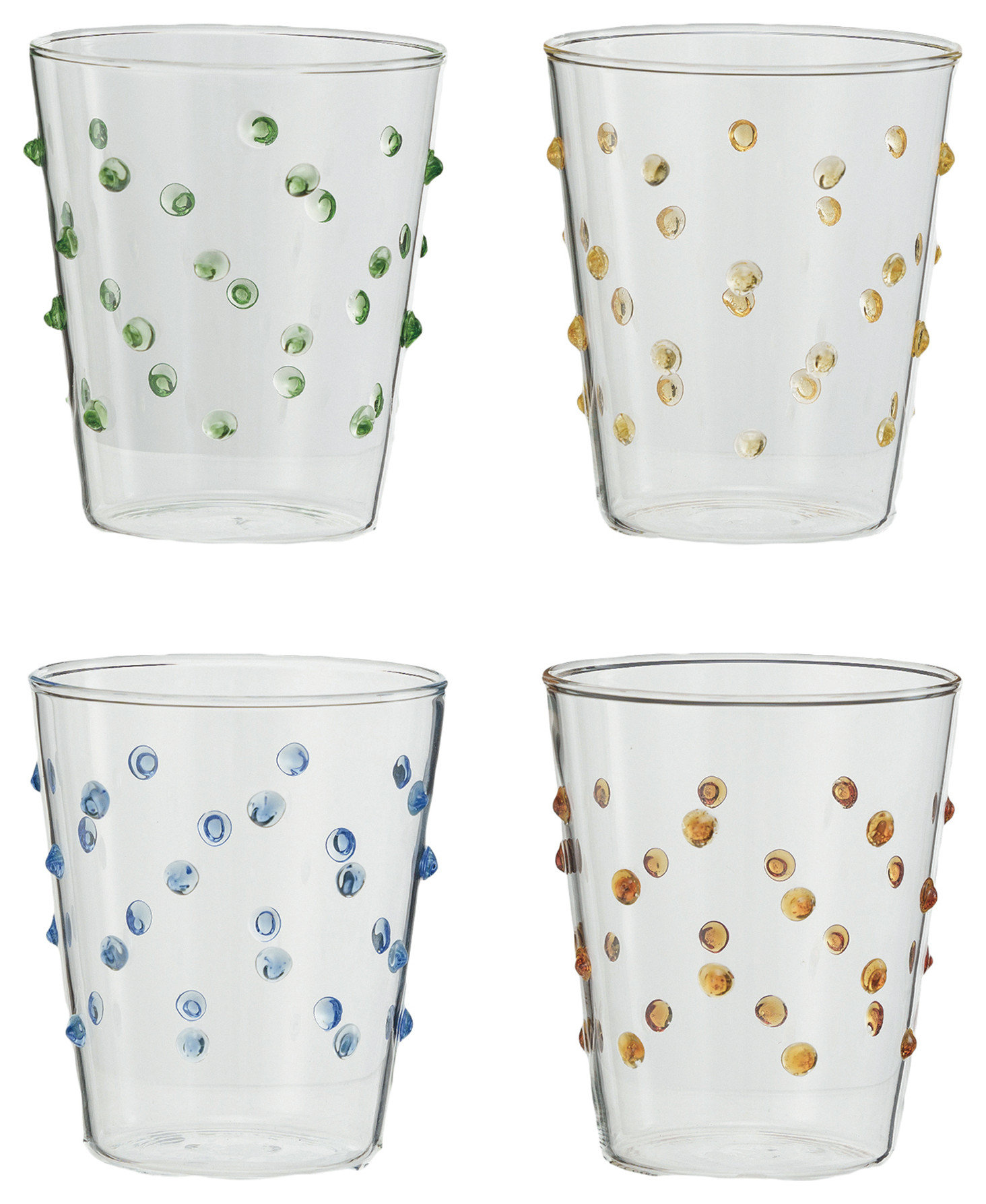 13 Oz. Dotted Borosilicate Glassware Set, Multicolor, Set of 4 - Modern ...
