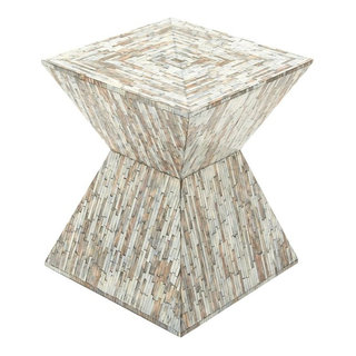 Benzara 49093-par Wood Shell Inlay Accent Table, Cream - Transitional ...