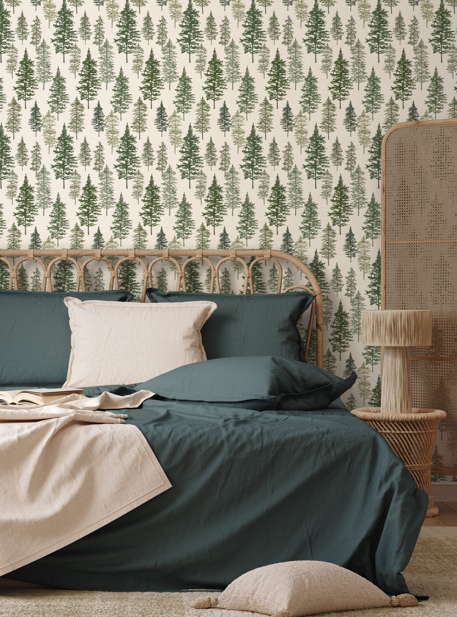 Illustrated Evergreen Forest Peel and Stick Vinyl Wallpaper, 24" X 60 ...