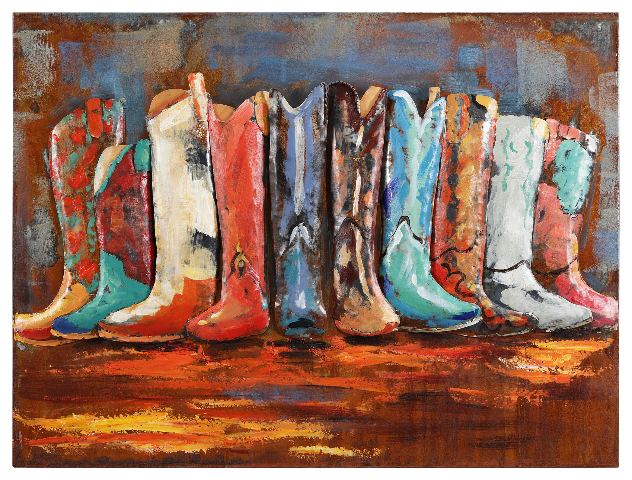 "Cowboy? ?s Boots" Mixed Media Iron Hand Painted Dimensional Wall Art ...