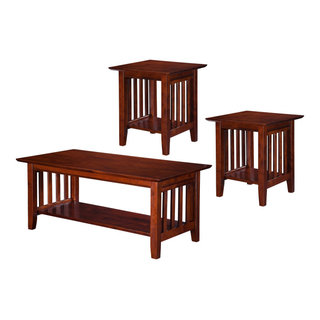 Mission 3-Piece Coffee Table Set, Walnut - Craftsman - Coffee Table ...