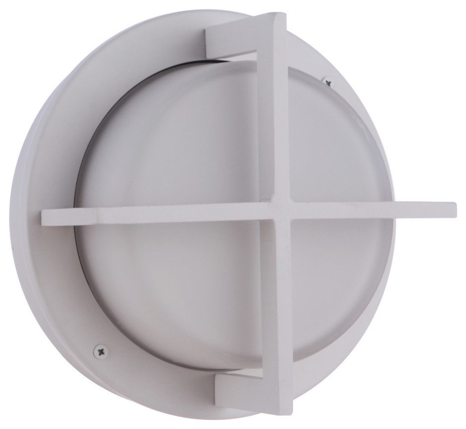 Bulkhead Round 2-Light Outdoor Bulkhead, Textured White - Beach Style ...