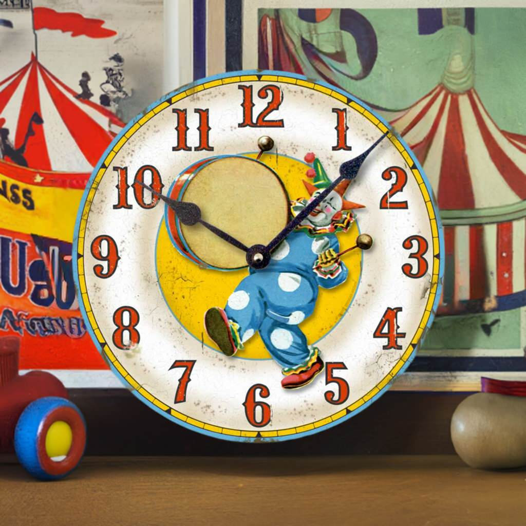 Vintage-Style Circus Clown Wall Clock, 12 Inch Diameter - Victorian ...