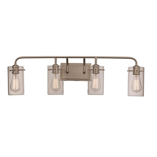 4 Light Vanity Bar in Brushed Nickel with Clear Glass - Industrial ...