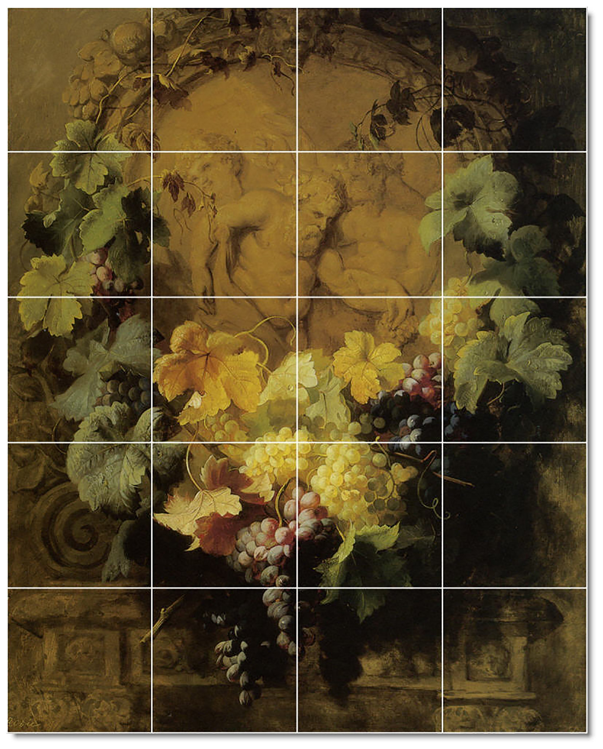 Jean Baptiste Robie Flowers Painting Ceramic Tile Mural #187, 32" Wide ...