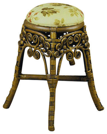 Classic Vanity Stool, Brown Wash, Hamakua Ebony Fabric - Tropical ...