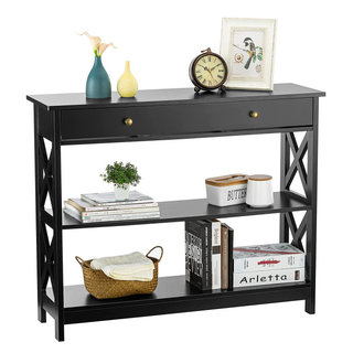 Narrow Console Table with Drawers and storage, 3 Tiers Classic X Design ...