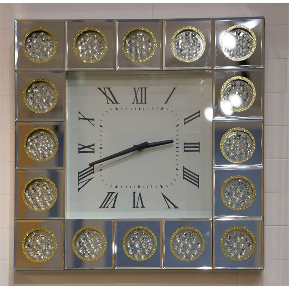 Michael Amini Montreal Square Wall Clock with Crystal Accents ...