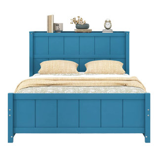 Modern Full Platform Bed, Pull Out Drawers & Headboard With Side ...