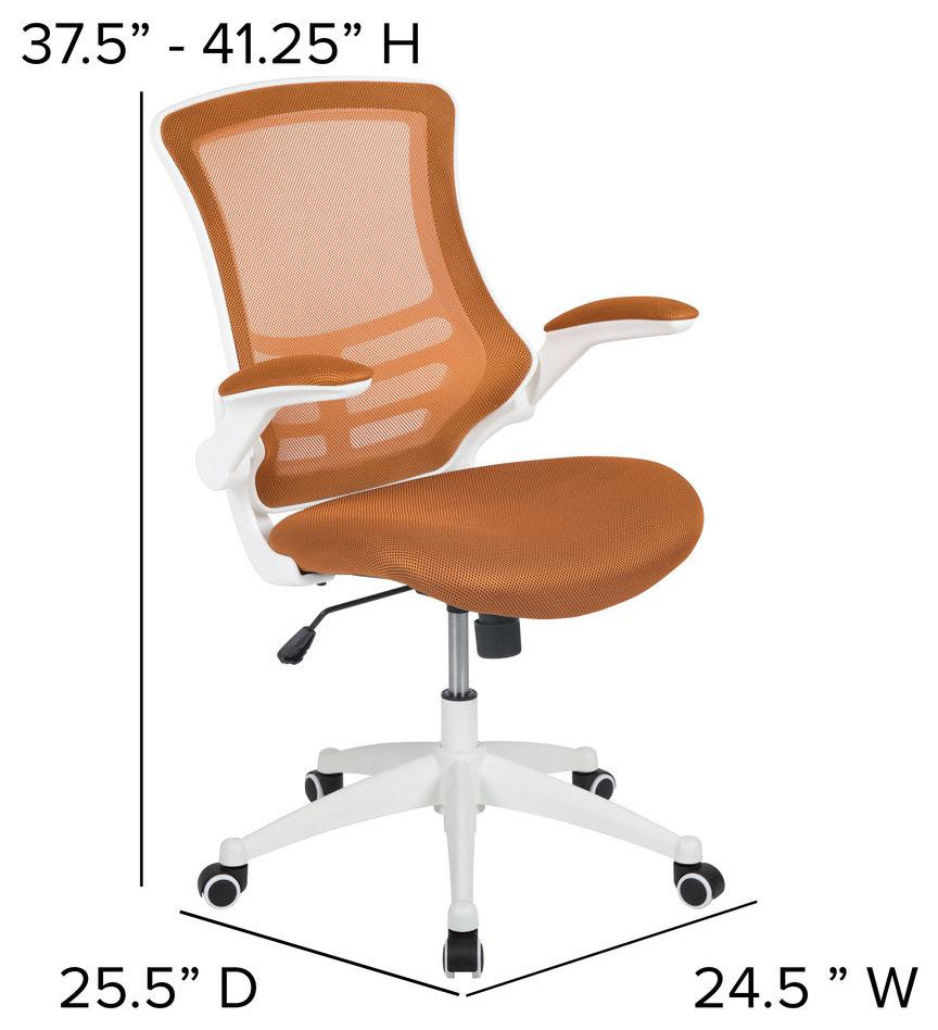 Mid-Back Tan Mesh Swivel Ergonomic Task Office Chair with White Frame ...
