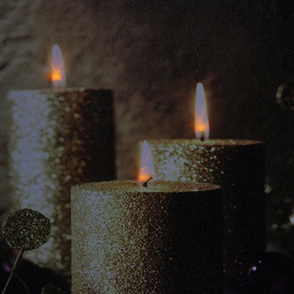 LED Lighted Shimmering Gold Glittered Candles Christmas Canvas Wall Art ...
