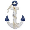 Wooden Rustic Anchor With Hook Rope and Shells, Blue/White, 13" - Beach ...